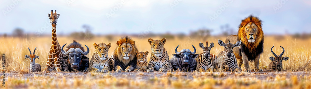 Jungle Animals in a Row - Lions, Tigers, and More in Banner Proportions ...