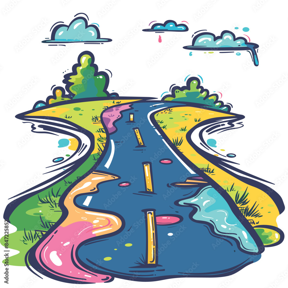 Surreal road through colorful landscape painting leaves vibrant ...