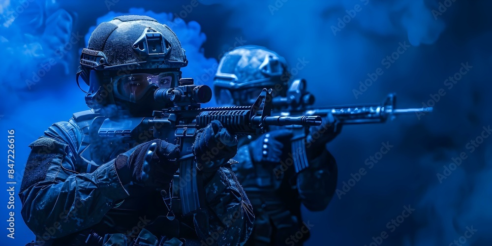 SWAT officers equipped with assault rifles for tactical operations ...
