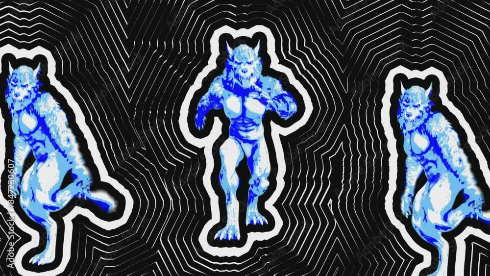 Seamless animation of a werewolf dancing. Funny background cartoon ...