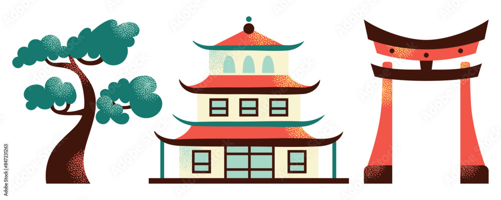 Japanese art and culture set. Set of Japanese travel icons. Symbols of ...