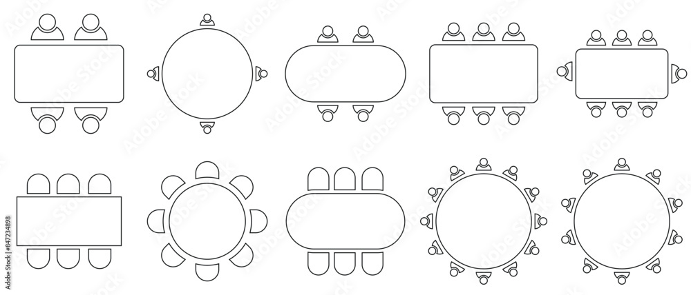 Table Seating Arrangement Icons for an Event - Clipart Outline ...