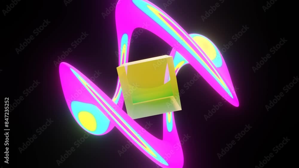 Abstract 3D transparent glass cube fluorescent iridescent gradient neon ...