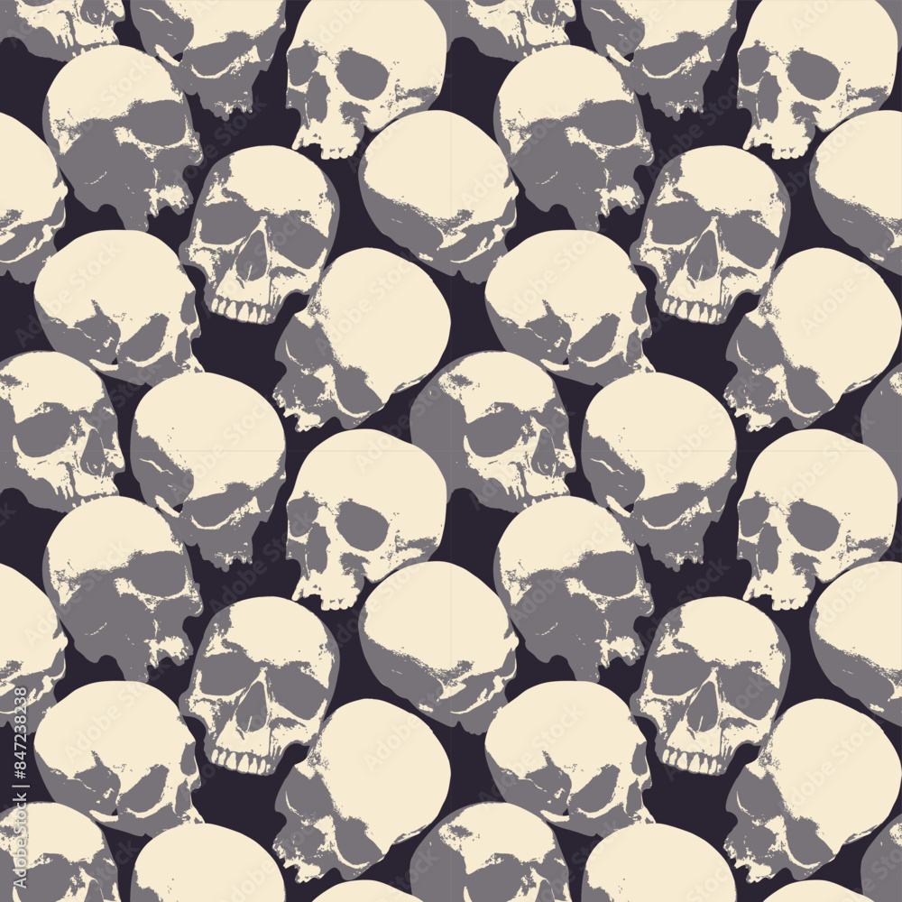 Seamless pattern with human skulls. Vector background with sinister ...