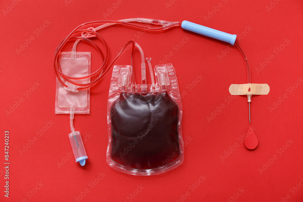 Equipment for blood transfusion with medical patch and paper blood drop ...