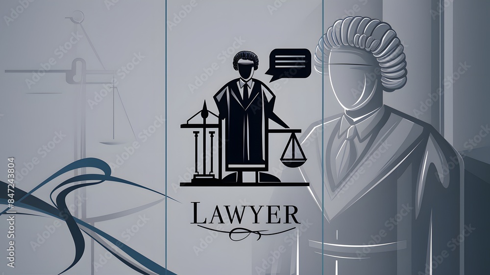 A stylized representation of a lawyer. The lawyer is depicted in a ...