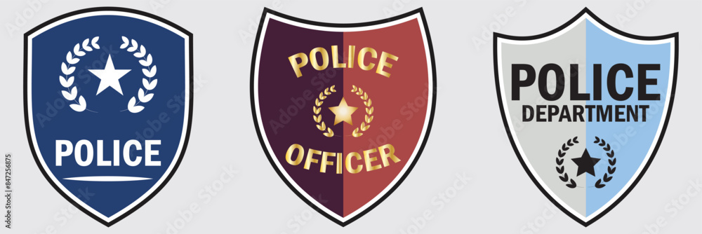Police badges set vector. Sheriff, marshal label illustrations. Law ...