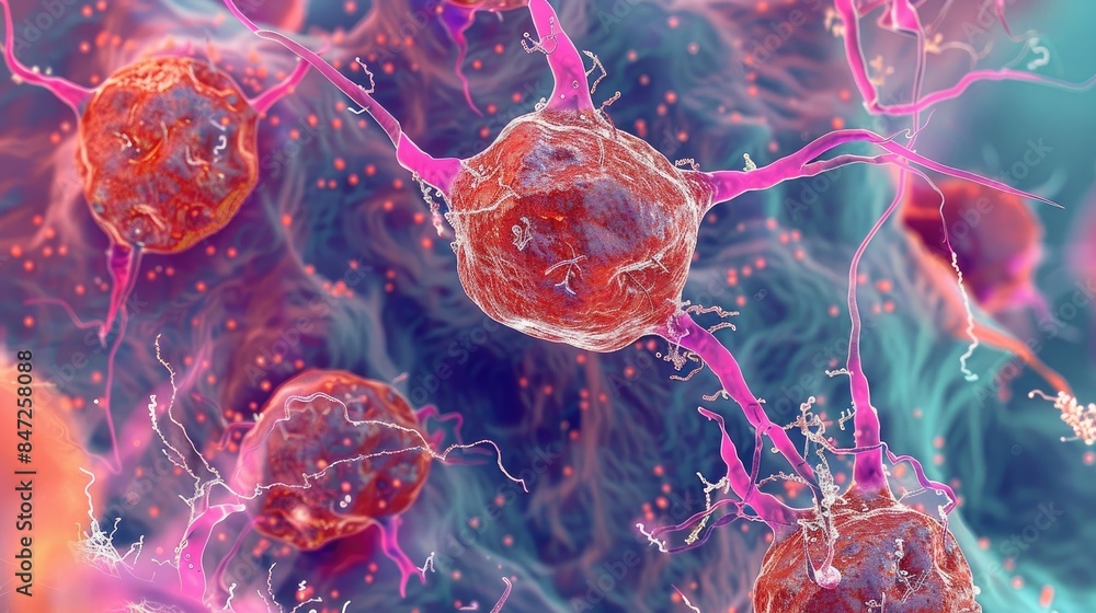 Macro photograph of bladder cancer cells under a microscope ilustración ...