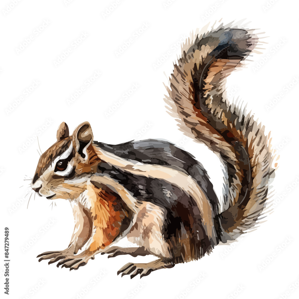Watercolor painting of a squirrel, isolated on a white background ...