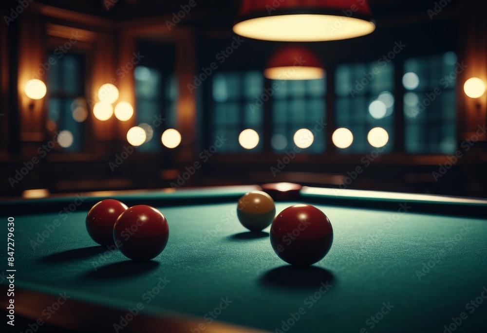 Billiard balls scattered on a billiard table. Blurred background ...