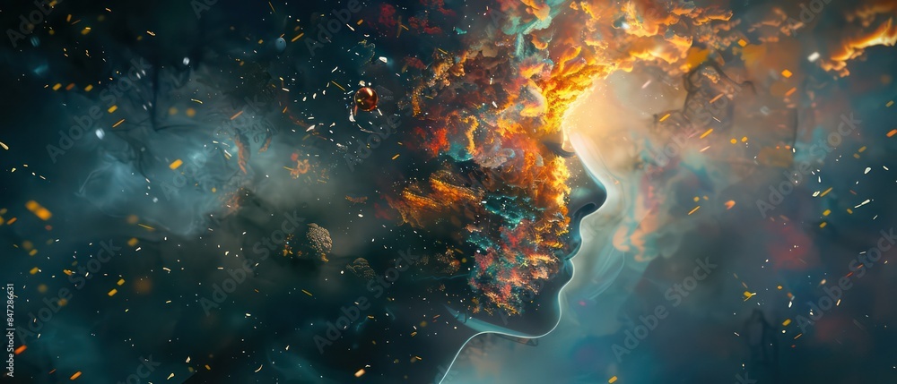Illustration of annual collective mind concept art, exploding mind ...