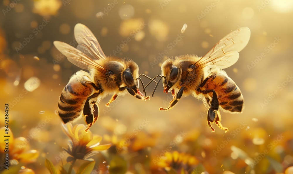 Two bees in mid-air appear to be communicating with each other. AI ...
