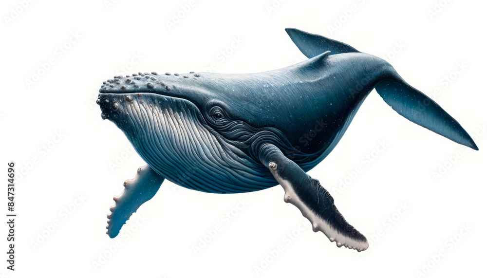 Illustration of a blue whale, white background, representing marine ...