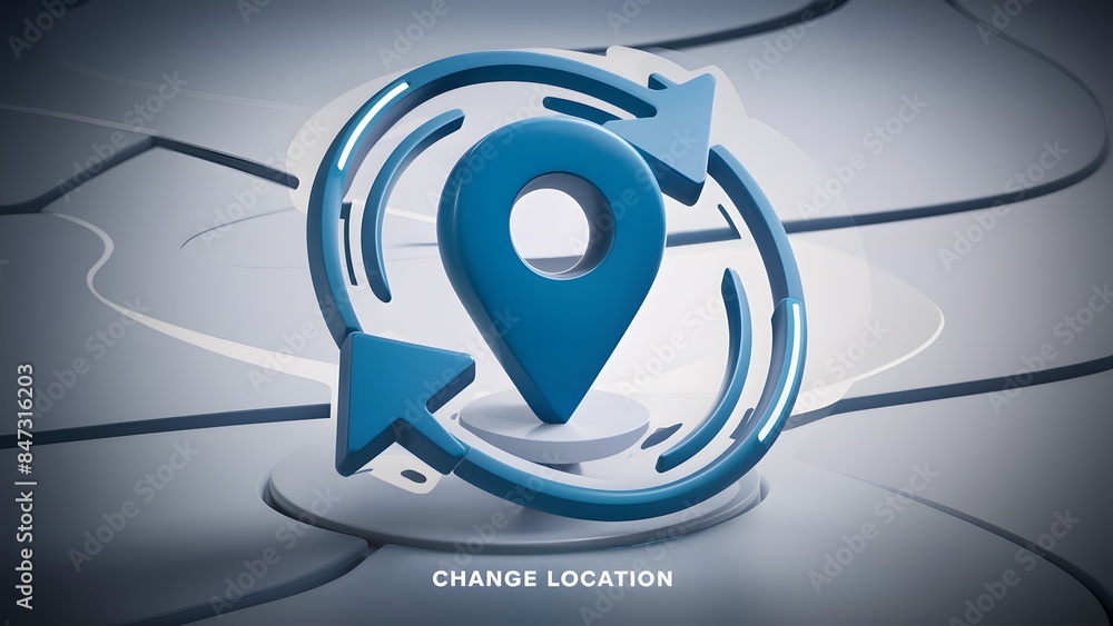 The location pin is colored in blue, and the circular arrow is in a ...