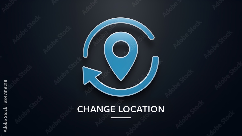 The location pin is colored in blue, and the circular arrow is in a ...