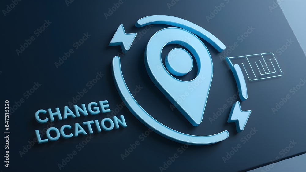 The location pin is colored in blue, and the circular arrow is in a ...