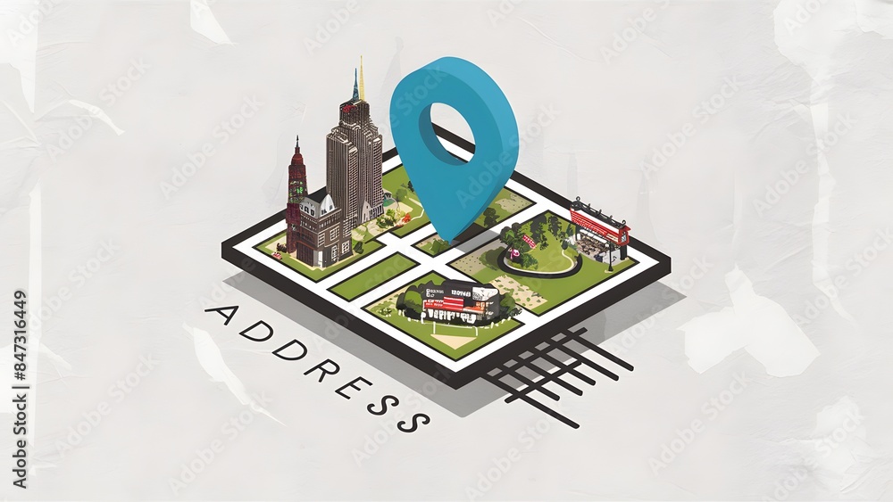 The word 'ADDRESS' is written below the map, indicatingthe theme or ...