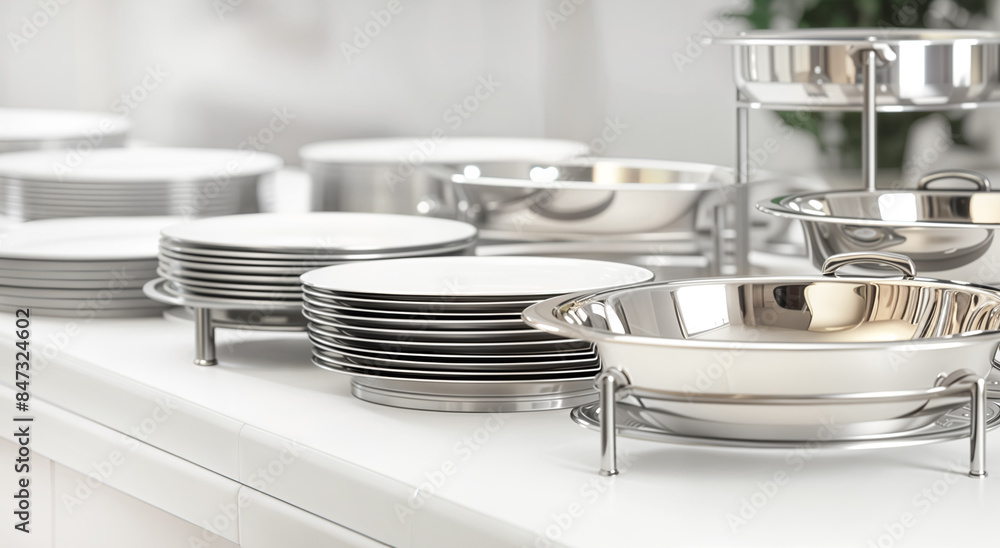 Stacks of Plates and Serving Dishes Ready for a Restaurant or Cafe ...