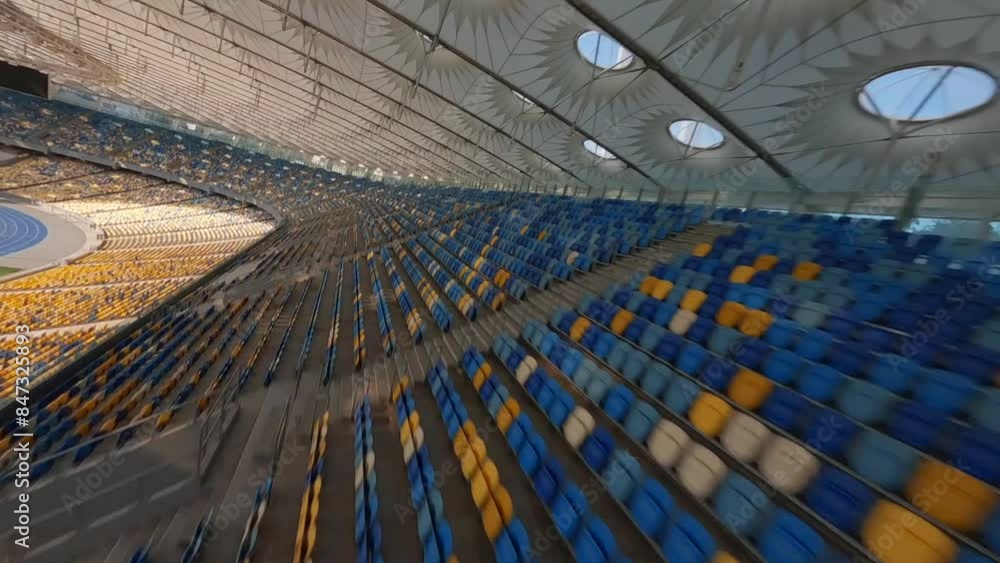 FPV flight, Stadium. cityscape time of day night. The view from the top ...