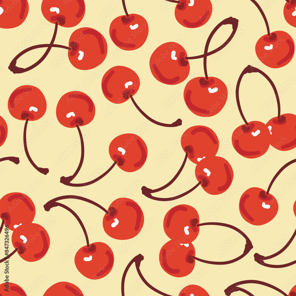Seamless pattern with cherries. Sweet summer bright cherry. Trendy ...