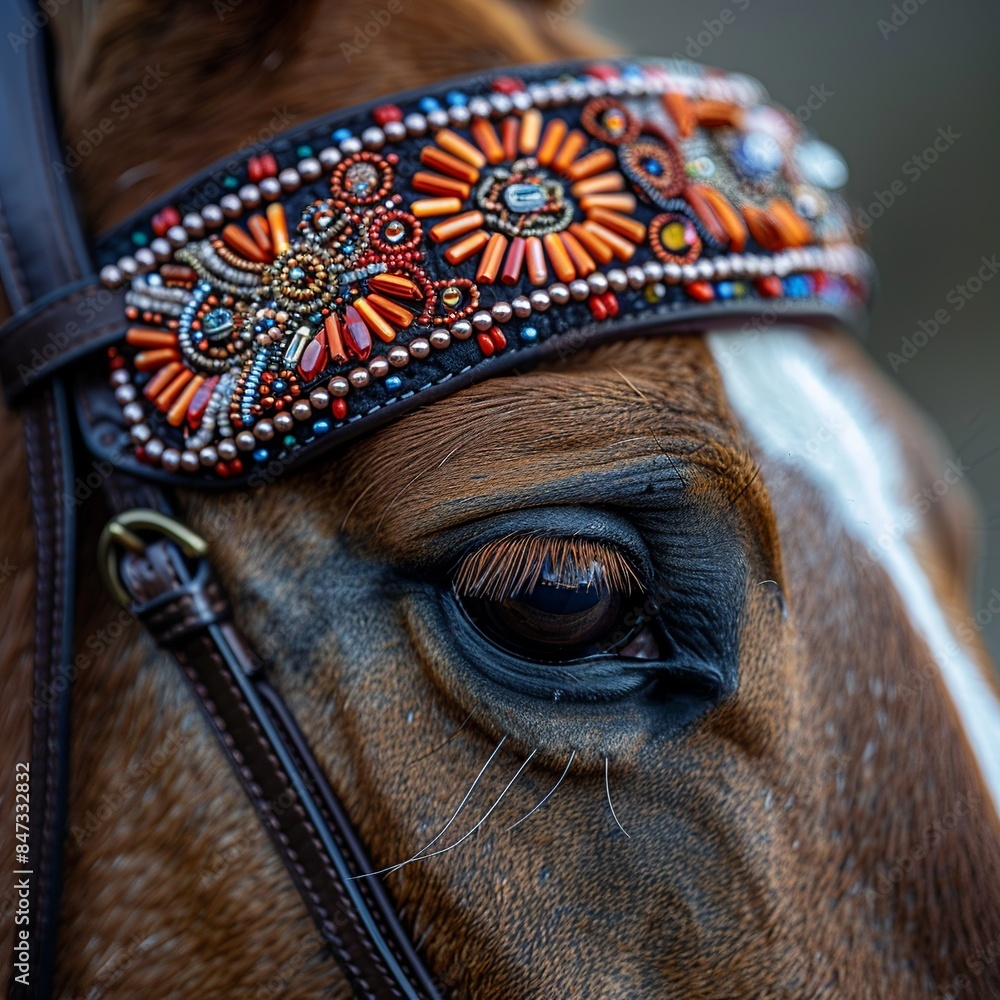 This detailed photograph captures the craftsmanship of a horse's ...