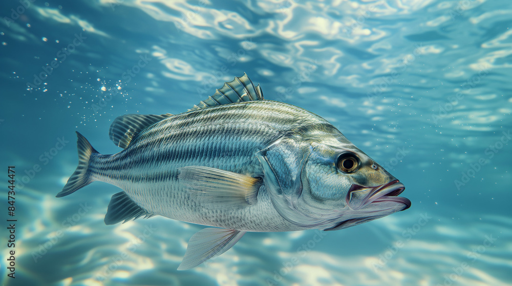 Underwater view of striped bass swimming in the ocean Stock Photo ...