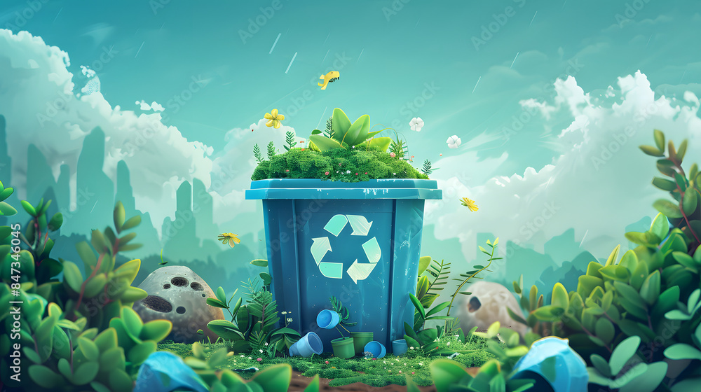 Banner for the main page of the site with a realistic recycling icon ...