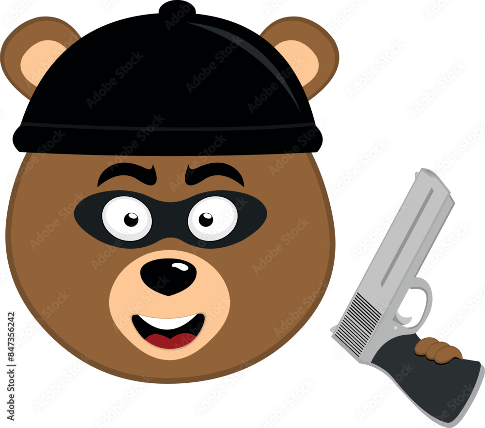 vector illustration face brown bear grizzly cartoon, with a hat, a ...
