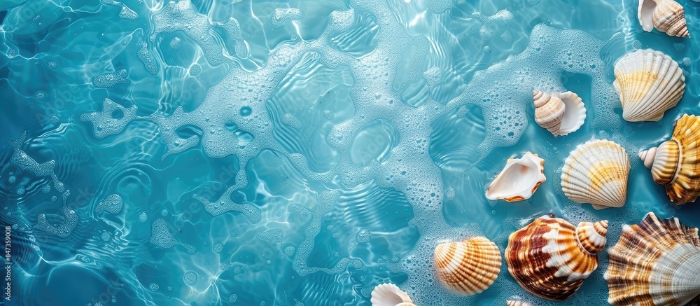 Spa Concept Background with Blue Water Texture, Shells, and Swimming ...