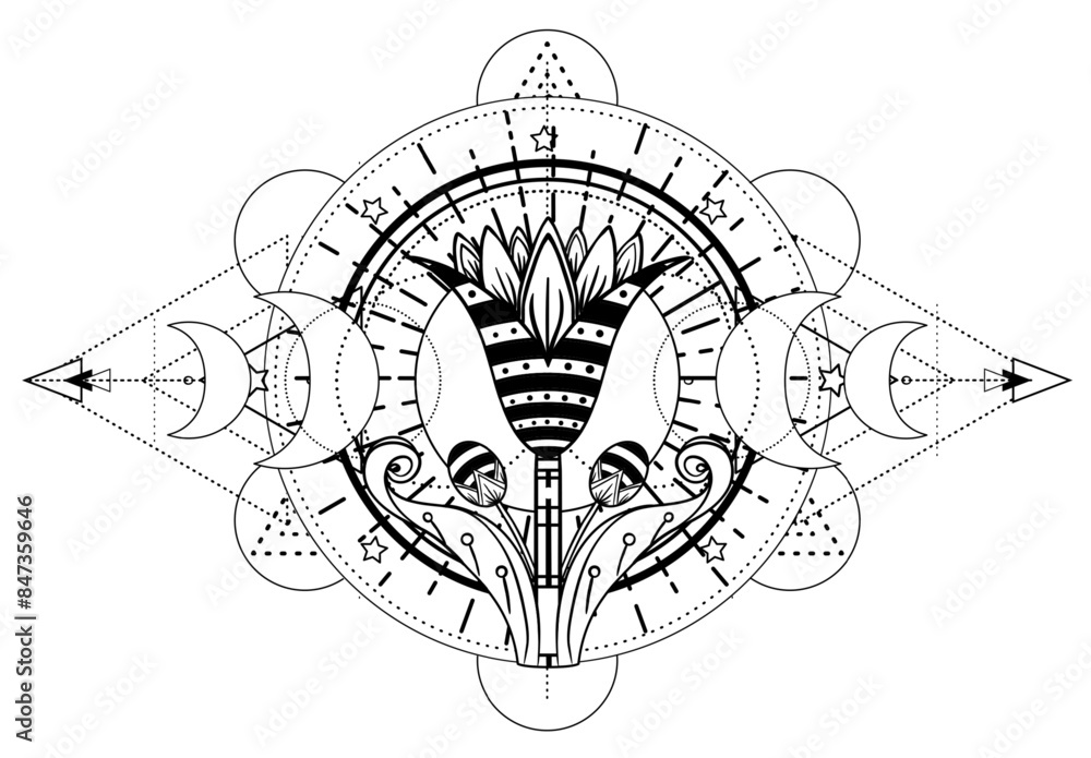 Sacred geometry with egypt symbol. Wings and all seeing eye. Alchemy ...
