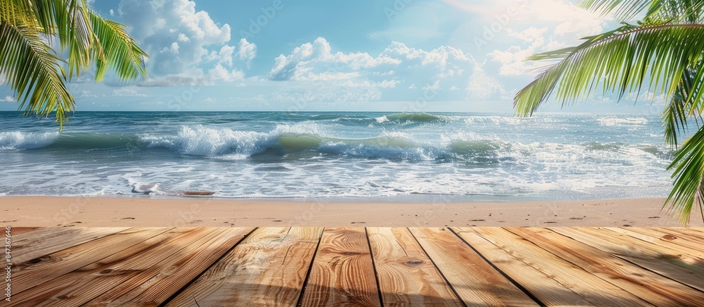 A picturesque setting of a tropical beach in summer, featuring waves ...