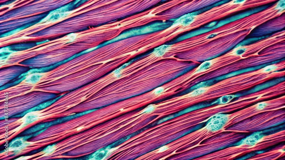 Microscopic image of tendon tissue displaying precisely aligned ...