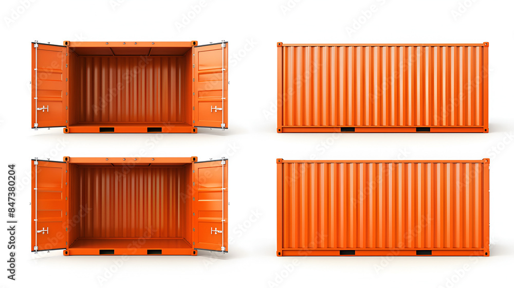 A set of shipping containers seen from different angles. Closed and ...