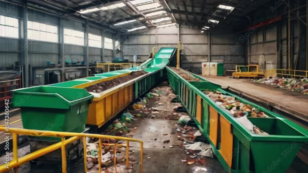 Waste sorting facility with conveyors bins and recycling for household ... Waste sorting facility with conveyors bins and recycling for household ...