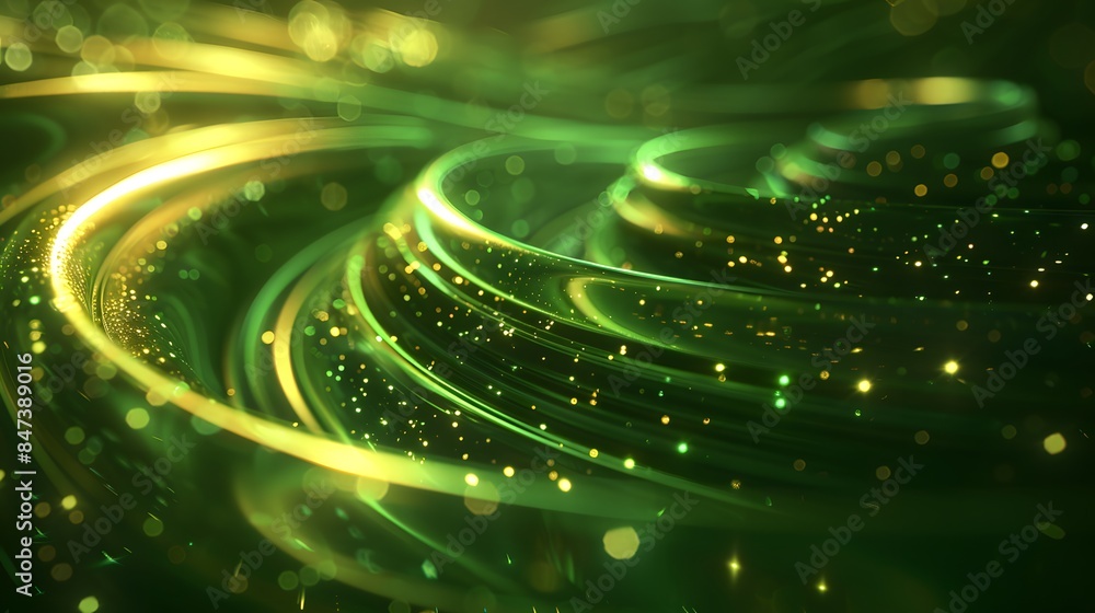 Green shiny sparks of spiral wave. Curved bright speed line swirls ...