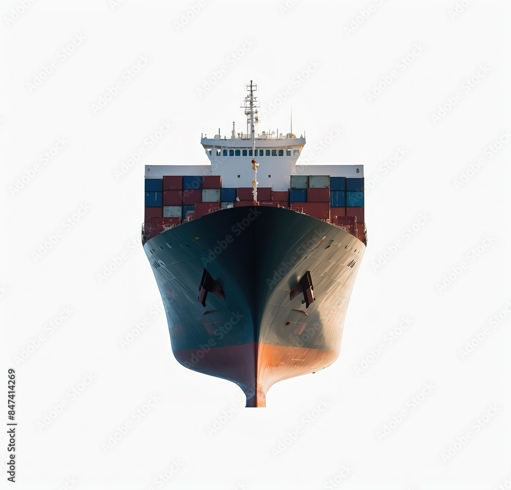 An overhead picture of a cargo container business ship, featuring a ...