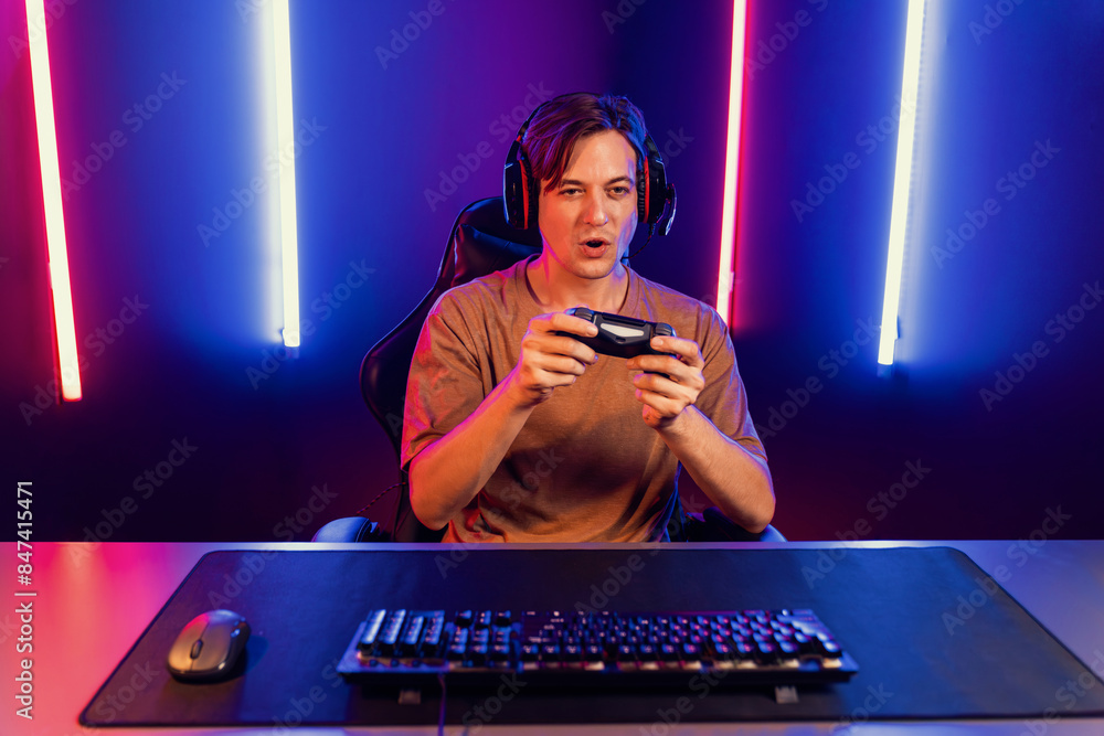 Enjoy smart gaming streamer with control joystick, playing game online ...