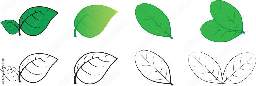 Green Leaf Icons Collection Set Of Leaves Hand Drawn Leaves Of Trees And Plants Leaves