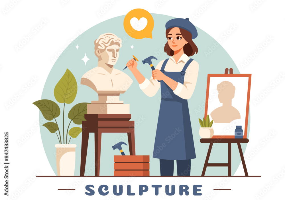Stone Sculpture Vector Illustration featuring a Craftsman Carving a ...