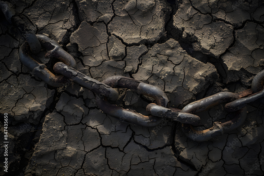Weathered Iron Chain Fragments on Sun-Bleached Ground Representing ...
