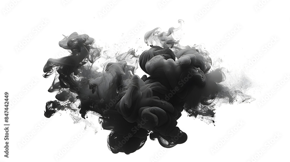 Abstract black puffs of smoke swirl overlay on transparent background ...