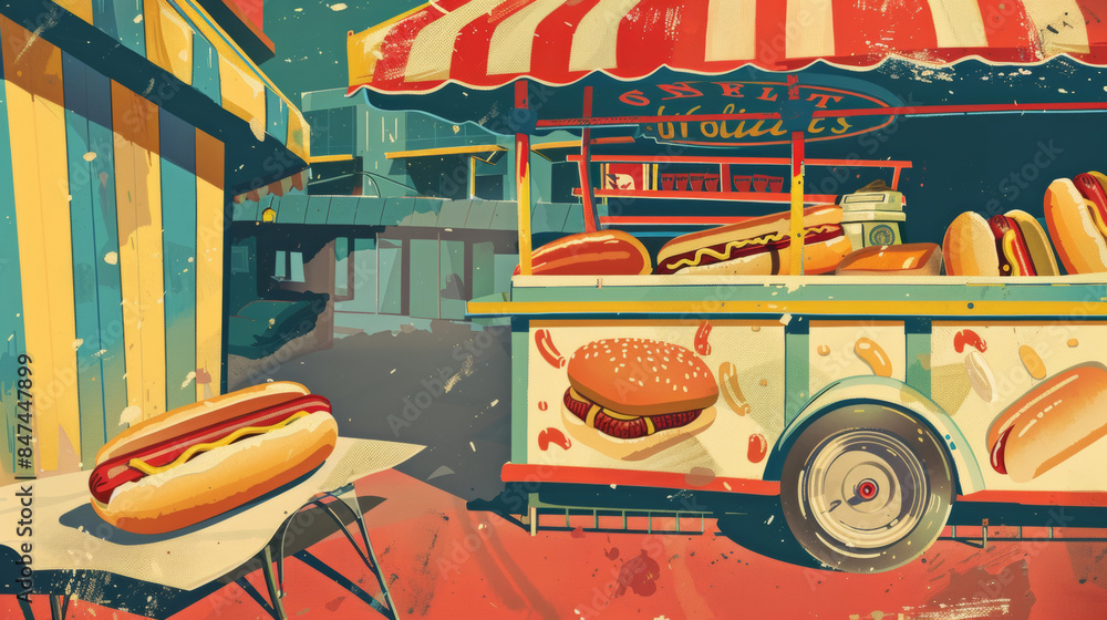 hotdog illustration design, retro poster, for national hotdog day ...