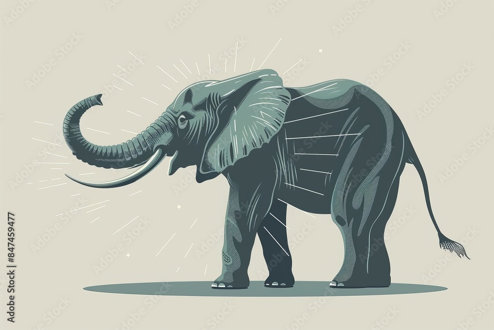 Beautiful digital illustration of an elephant with rays of light ...