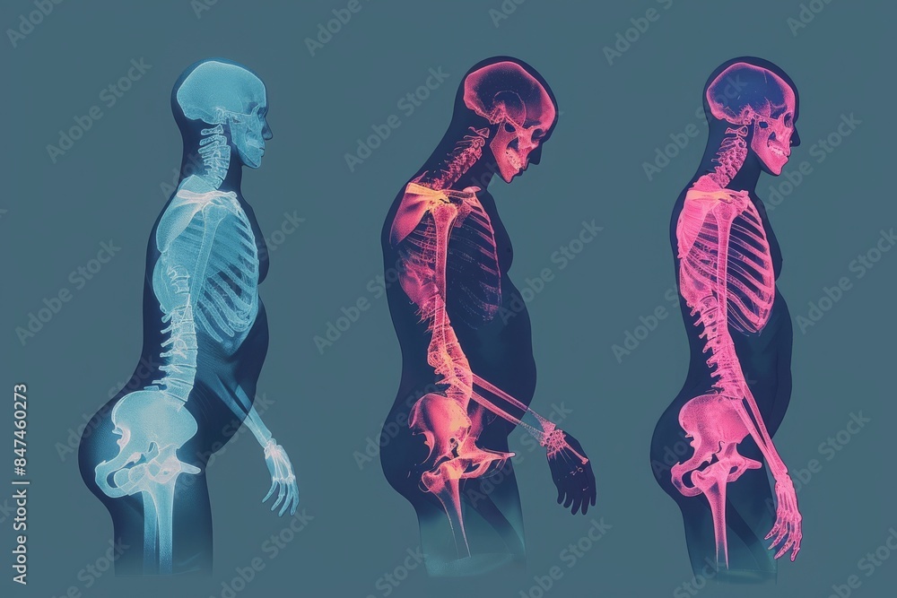 Illustration depicting human spinal posture from healthy to slouched ...