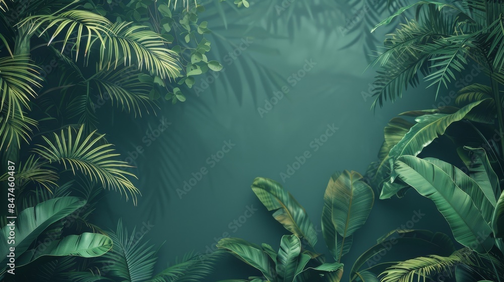 Lush tropical jungle with dense green foliage and exotic plants ...