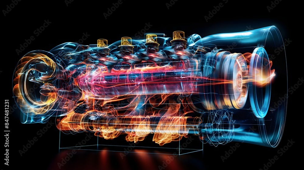 1. A dynamic cross-sectional view of a car engine in operation ...