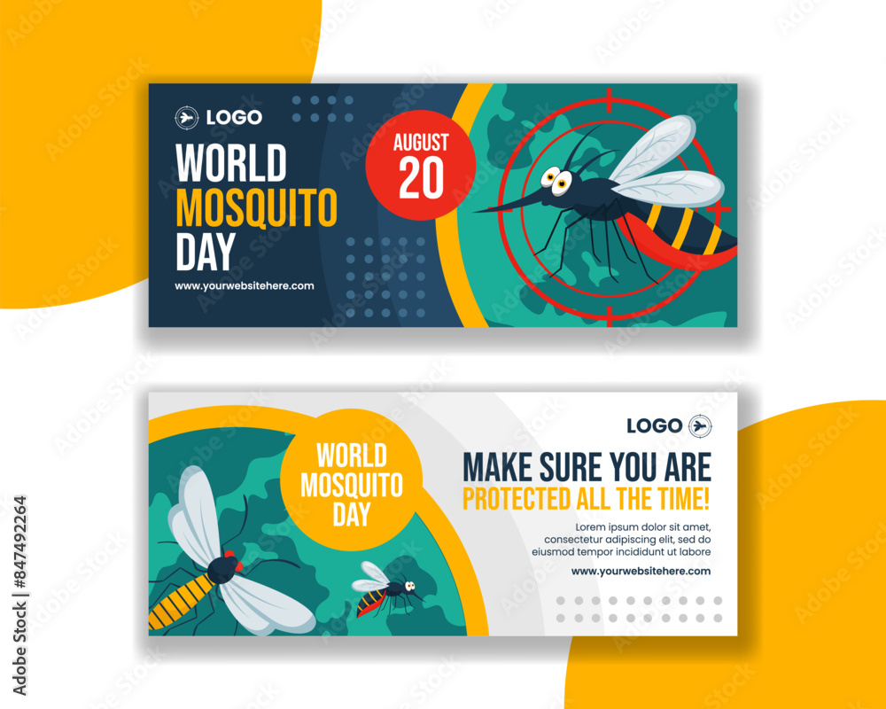 Mosquito Day Horizontal Banner Flat Cartoon Hand Drawn Templates ...