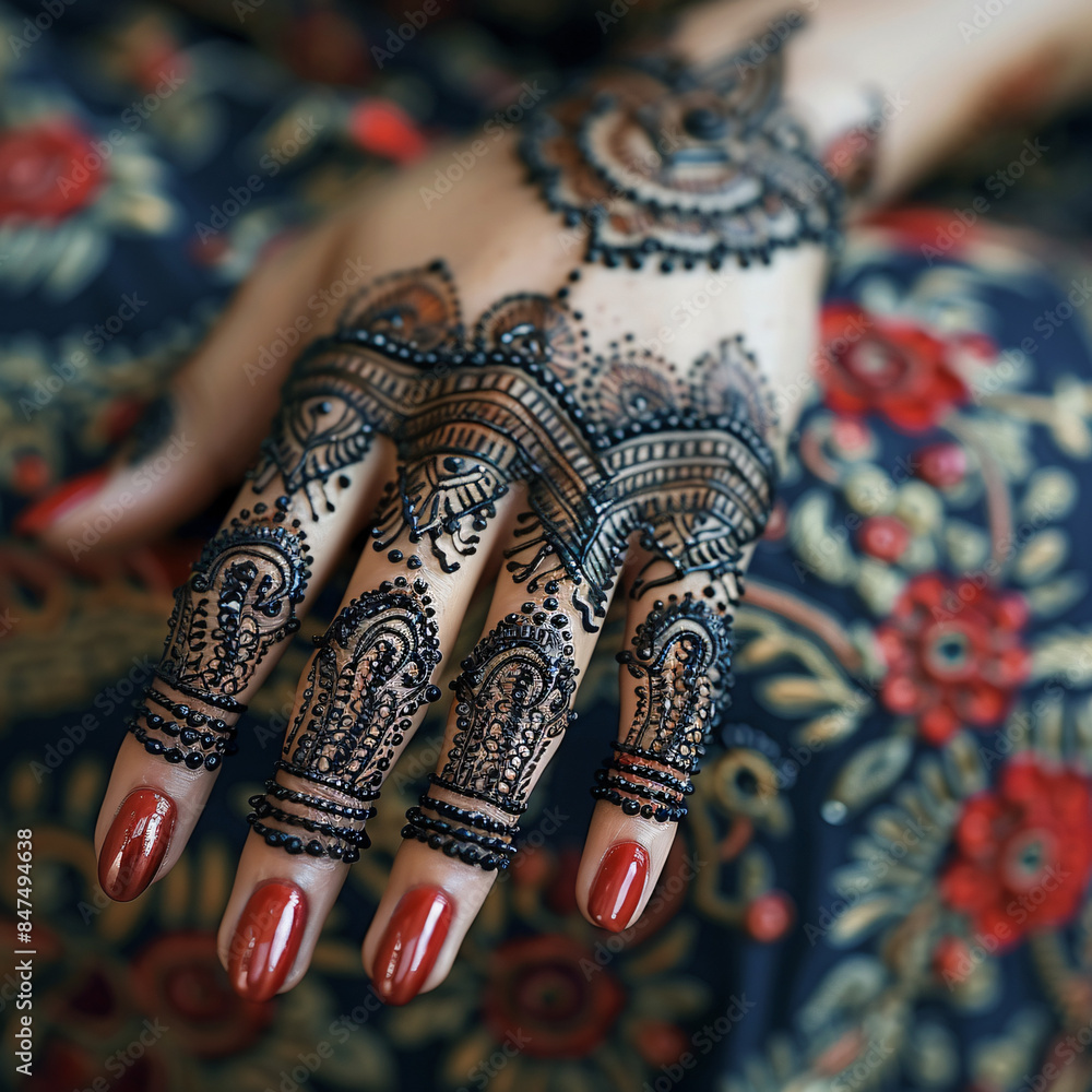 Intricate henna designs on a hand for Eid al-Adha, showcasing ...
