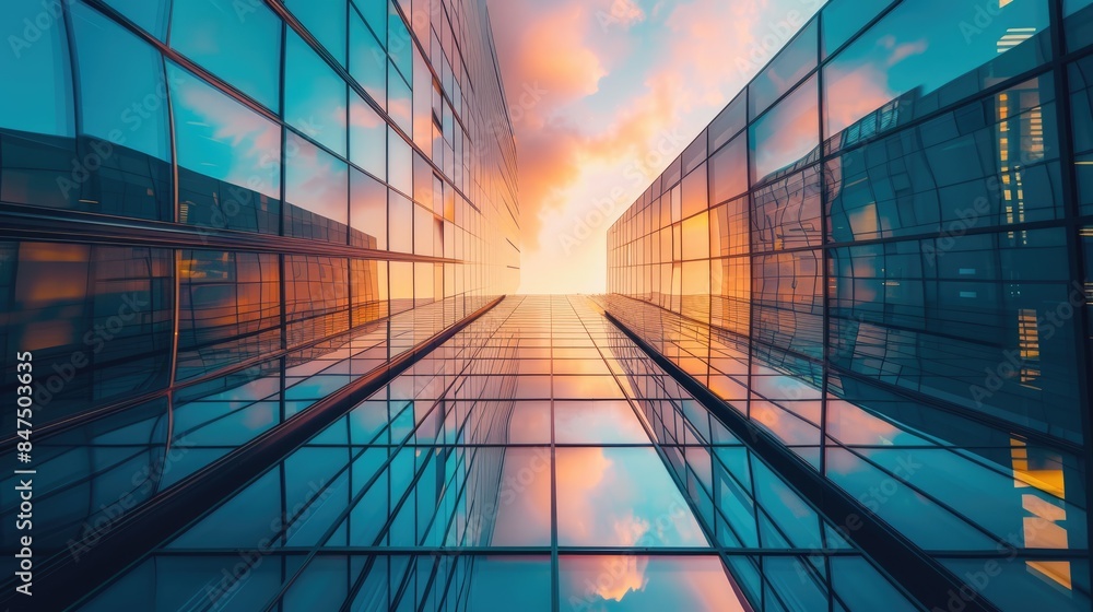 Modern office architectural building with glass window reflected with ...