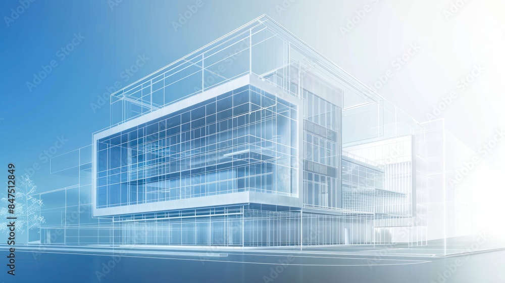 Clean and minimalist wire-frame design of a contemporary office ...